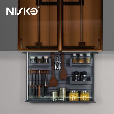 China Smart Pull Down Kitchen Storage Rack with 220V Input - 674mm to 974mm Width Options for Spice Bottles and Utensils for sale