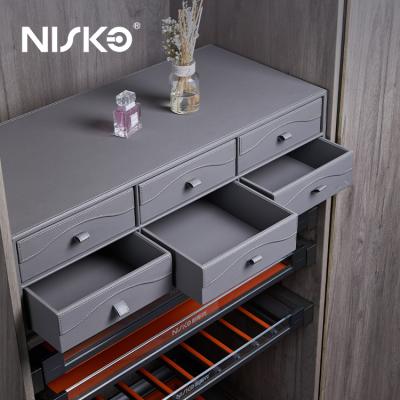 China Pull Out Wardrobe Storage Leather Organizer Box Drawer 760×350×200mm Aluminum Gray Multiple Drawers for sale