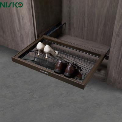 China 2-Tier Pull Out Soft-closing Shoe Rack Organizer 495×472×200mm Aluminum Alloy Frame for sale