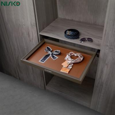 China Wardrobe Accessories Tray Pull Out Organizer with Leather or Glass Options - 495mm to 795mm Width for sale