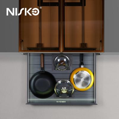 China Touch-Activated Pull Down Pantry Organizer with Automatic Lifting System - 220V, 674-974mm Width Options for Kitchen Cabinet Storage for sale