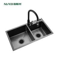 China Custom 304 Stainless Steel Double Bowl Kitchen Sink - 16 Gauge Handmade with 780×430×220mm or 820×450×220mm Sizes for sale