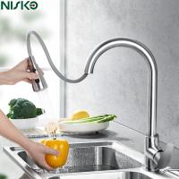 China Brushed Nickel Kitchen Faucet with Copper Core 250mm Height and 360° Swivel Sprayer for sale