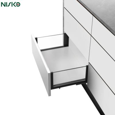 China Soft Closing Slim Box Kitchen Drawer Slides with 30-45kg Load Capacity and 100% Full Extension for 300-500mm Cabinets for sale