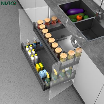 China 2 Tier Pull Out Under Sink Organizer - 524-824mm Width Range with Ball-Bearing Slides & Soft-Close Mechanism for sale