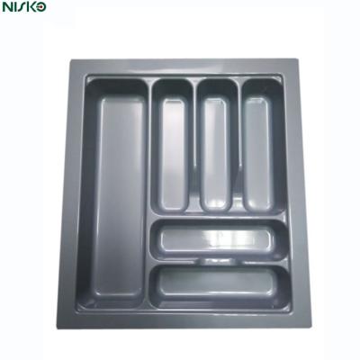 China 6 Compartments Plastic Kitchen Cutlery Drawer Organizer 430-480mm Wide Silverware Storage Tray for sale