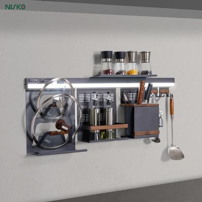 China 125cm Multipurpose Kitchen Hanger Storage Rack with Magnetic Knife Strip and Spice Shelf - Wall Mount Organizer for sale
