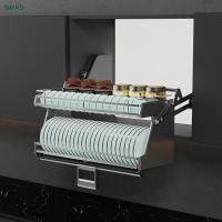China Kitchen Pull Down Cabinet Lift Pantry Organizer Basket - 564-864mm Width, Dual-Tier Storage for Spice Bottles for sale