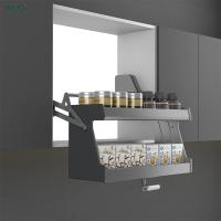 China Pull Down Kitchen Shelf Lifting Basket Spice Bottle Rack 300×420mm Glass Aluminum Organizer for sale