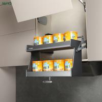 China Pull Down Kitchen Shelf Lifting Basket Spice Bottle Rack 300×420mm Glass Aluminum Organizer for sale