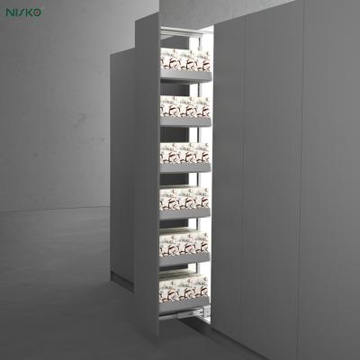 China Multi-Tier Pull-Out Cabinet Drawer Basket Pantry Organizer - 4-6 Layers, 300-400mm Width, Aluminum Frame for sale