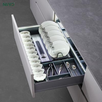 China Multifunctional Pull-Out Kitchen Cabinet Basket Adjustable Shelves Dish Bowl Rack for sale