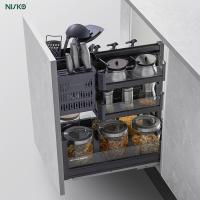 China NISKO Multipurpose Drawer Basket Pull-out Kitchen Spice Rack with LED Lighting - 245-395mm Width Options & Glass Shelves for sale