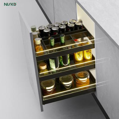 China 3-Tier Pull Out Spice Rack with LED Light for Kitchen Cabinet Storage 450mm for sale