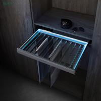 China LED Glass Pull-Out Trouser Rack Hanger with 498-795mm Width Options and Motion-Activated Lighting for Cabinet Storage for sale