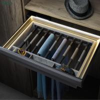 China Light Pull Out Pants Organizer with Glass Shelves - 495-795mm Width, LED Lighting for Wardrobe Storage for sale
