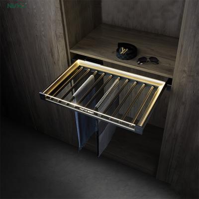 China Light Pull Out Pants Organizer with Glass Shelves - 495-795mm Width, LED Lighting for Wardrobe Storage for sale