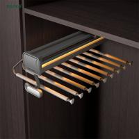 China Top Mounted Retractable Pants Rack with Sliding Rail - 329×475×123mm Dimensions, 400mm Cabinet Width for Space-Saving Storage for sale