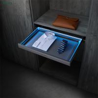 China Aluminum LED Pull Out Accessories Storage Tray with Glass Panel - 495-795mm Width, 52mm Height, Automatic Lighting for sale