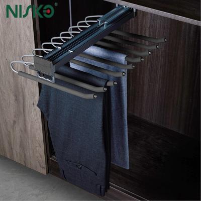 China Soft Close Pull Out Pants Rack with LED Light - 495-795mm Width Options, Aluminum Frame for sale