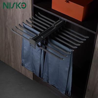 China Pull Out Double Row Trousers Rack with LED Light - 495-795mm Width, 6063 Aluminum Frame, Soft-Close Mechanism for sale