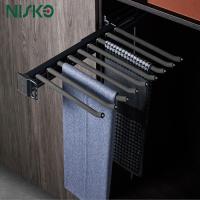 China Side Mounted Trousers Rack Pull-Out Clothes Hanger 498-798mm Width with LED Light for Wardrobe Organization for sale