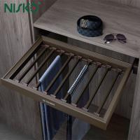 China Aluminum Frame Pull Out Trousers Rack with Soft-Closing Mechanism - 495-795mm Width Options, Holds 9 Pairs for sale