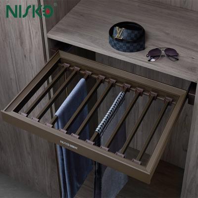 China Aluminum Frame Pull Out Trousers Rack with Soft-Closing Mechanism - 495-795mm Width Options, Holds 9 Pairs for sale