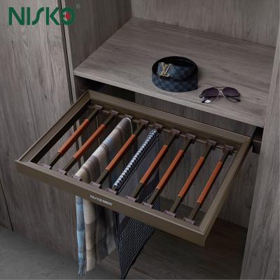 China Sliding Wardrobe Pants Rack with 495-795mm Width Options, SUS304 Stainless Steel Frame, and Soft-Close Ball Bearing Slides for sale