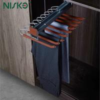 China Top Mount Pull Out Pants Rack with Soft-Closing Mechanism - 400mm Cabinet Size, 9-Pair Capacity, Leather Bar for sale