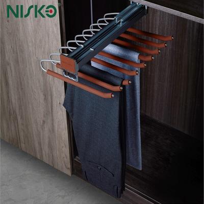 China Top Mount Pull Out Pants Rack with Soft-Closing Mechanism - 400mm Cabinet Size, 9-Pair Capacity, Leather Bar for sale