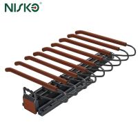 China Top Mount Pull Out Pants Rack with Soft-Closing Mechanism - 400mm Cabinet Size, 9-Pair Capacity, Leather Bar for sale