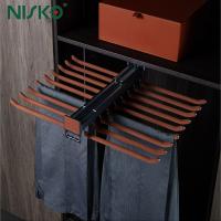 China Aluminum Leather Double Rows Pants Rack with Soft Closing 700mm Cabinet Size - H302 Model 635x472x110mm for sale
