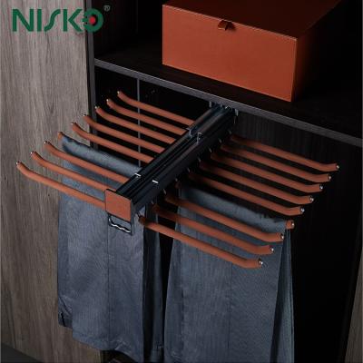 China Aluminum Leather Double Rows Pants Rack with Soft Closing 700mm Cabinet Size - H302 Model 635x472x110mm for sale