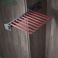 China Soft Closing Side Mounted Pant Clothes Hanger with Leather Bar - 450mm Cabinet Size, 367×472×96mm Dimensions for sale