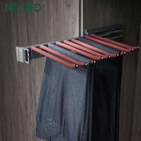 China Soft Closing Side Mounted Pant Clothes Hanger with Leather Bar - 450mm Cabinet Size, 367×472×96mm Dimensions for sale
