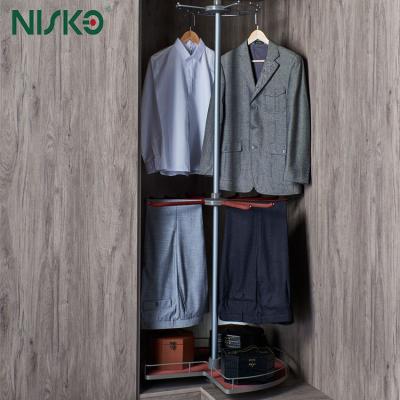 China 3 Layer Rotating Clothes Racks 360 Degree Pants Rack Wardrobe Corner Storage Solution for sale