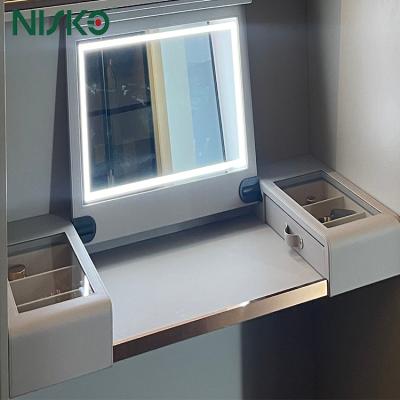 China Hidden Foldable Makeup Table with LED Mirror Jewelry Organizer 1140x540mm 220V for sale