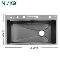 China 16 Gauge 304 Stainless Steel Smart Kitchen Sink Double Bowl with LED Faucet - 750×460×220mm for sale