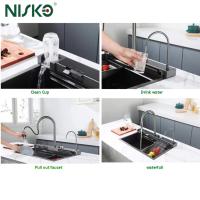 China 16 Gauge 304 Stainless Steel Smart Kitchen Sink Double Bowl with LED Faucet - 750×460×220mm for sale