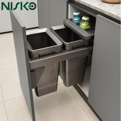 China Kitchen Pull Out Trash Bin with Dual 15-20L Compartments and Soft-Close Door for 400-500mm Cabinets for sale