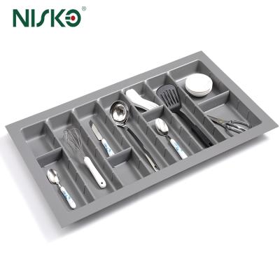 China NISKO Kitchen Cutlery Tray Organizer 12 Section Drawer Insert for Knives Forks Spoons BPA Free Plastic for sale