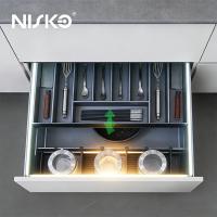 China Cutlery Tray & Bottle Rack Organizer 549-849mm Width with Customizable Compartments for Kitchen Drawers for sale