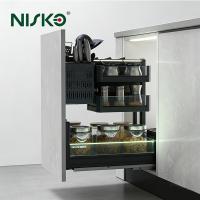 China NISKO Multipurpose Drawer Basket Pull-out Kitchen Spice Rack with LED Lighting - 245-395mm Width Options & Glass Shelves for sale