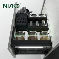 China NISKO Multipurpose Drawer Basket Pull-out Kitchen Spice Rack with LED Lighting - 245-395mm Width Options & Glass Shelves for sale