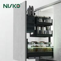 China NISKO Multipurpose Drawer Basket Pull-out Kitchen Spice Rack with LED Lighting - 245-395mm Width Options & Glass Shelves for sale