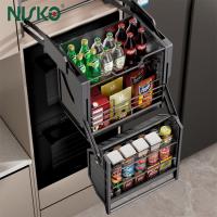 China Two Layer Pull Down Shelf Lift Sliding Pantry Storage Basket - 432mm Depth with Gas Spring Support for Kitchen Cabinets for sale