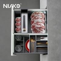 China Pull Out Multi-purpose Kitchen Organizer with LED Light - 549-849mm Width, Adjustable Cutlery & Dish Storage for sale