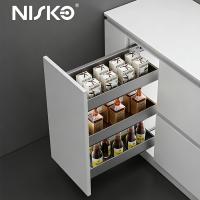 China 3 Shelf Side Sliding Bottle Rack Kitchen Organizer - 450mm Depth, 564mm Height, SUS304 Stainless Steel for sale