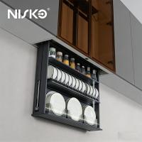 China Automatic Electronic Lift Pull-Down Seasoning Bottle Storage Rack - 674mm to 974mm Width with 3-Tier Organization for sale